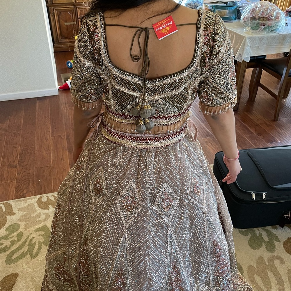 Champagne Bridal Lehenga With Red Border Indian Festi… - Gem